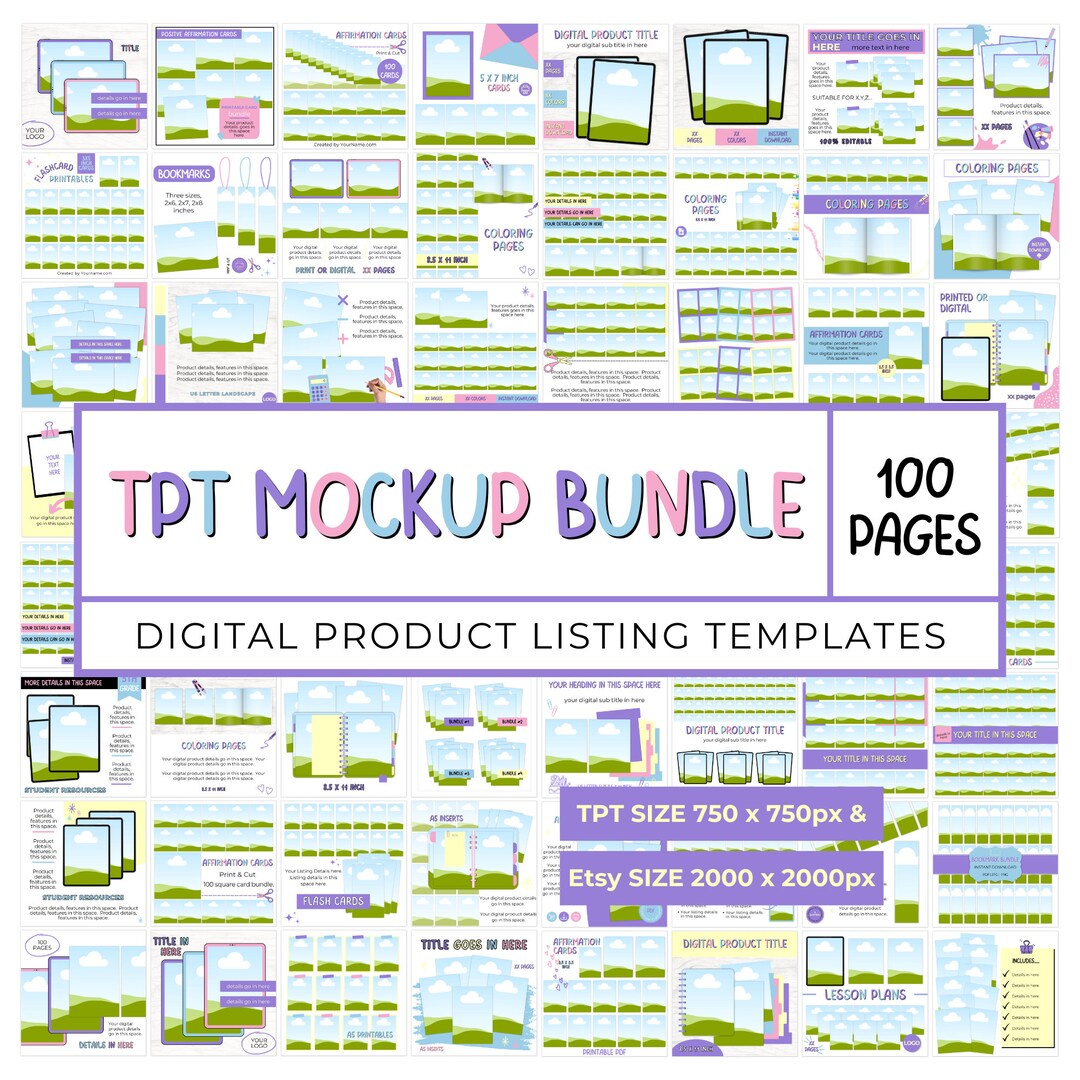 Mockup Digital Product Listing TPT Seller, Colorful Etsy Shop Template ...