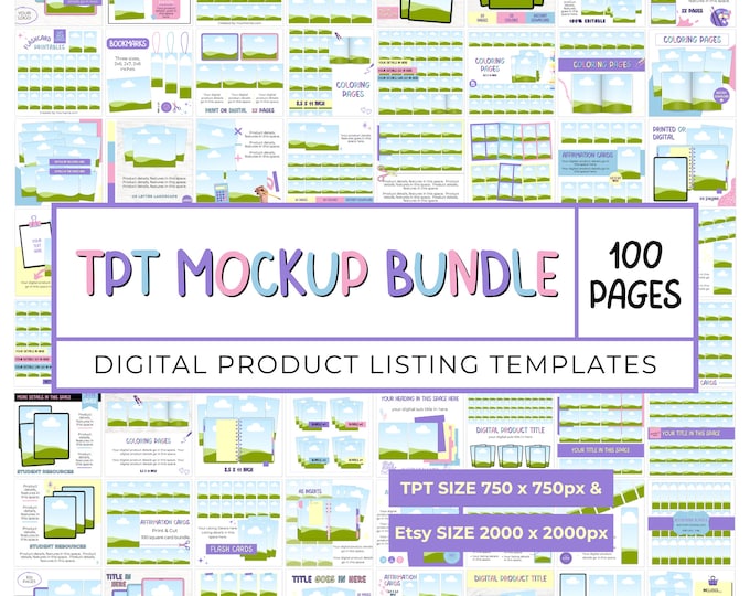 Mockup Digital Product Listing TPT Seller, Colorful Etsy Shop Template ...