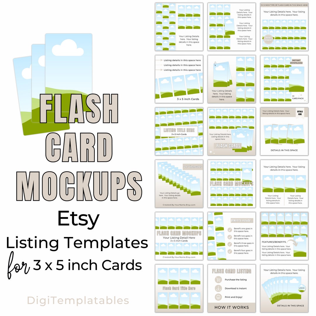 Mockup Printable Flashcard 3x5 Inch, Canva Editable Etsy Listing Image ...