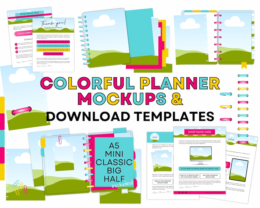 Colorful Planner Mockup Bundle, Digital Etsy Shop Listing Template ...