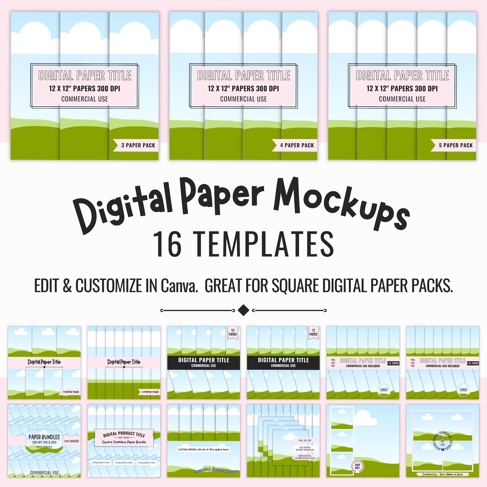 Digital Paper Mockup Bundle, Seamless Paper Etsy Listing Mockup ...