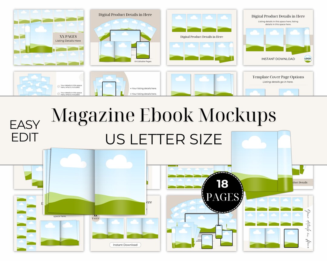 Ebook Mockup, Canva Template Drag and Drop Design, US Letter Size ...