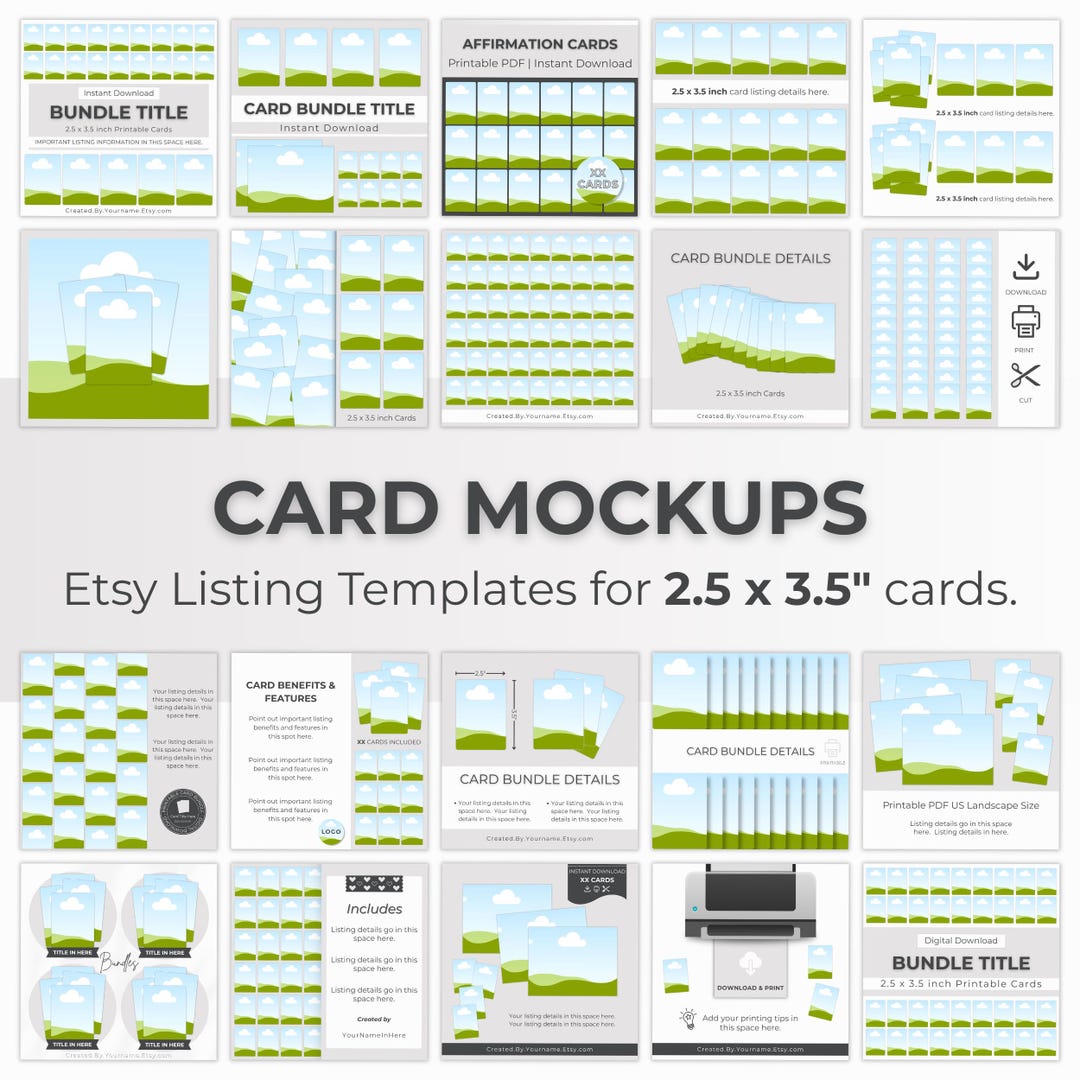 Printable Card Mockup Bundle, Affirmation Card Deck, Digital Product ...