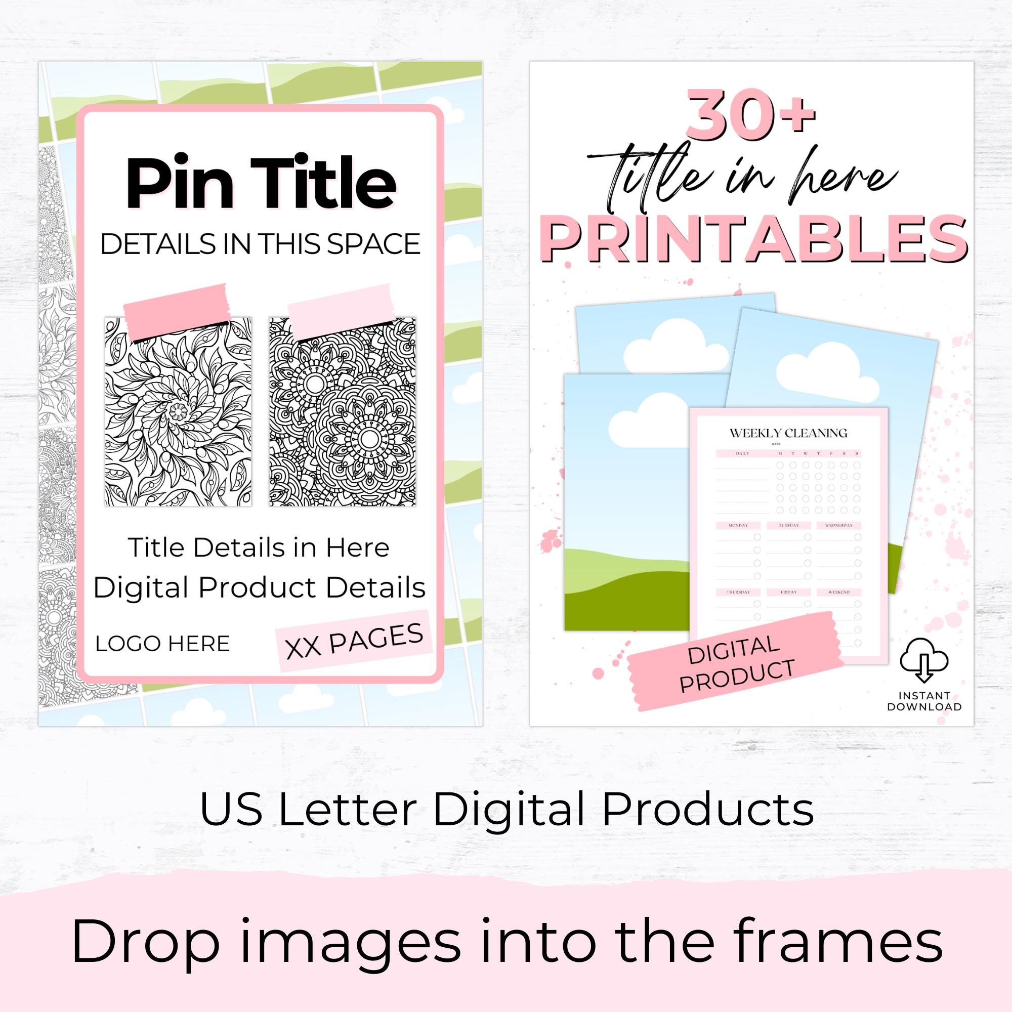 Digital Product Pinterest Pin Mockup Template, Canva Editable Drag and ...