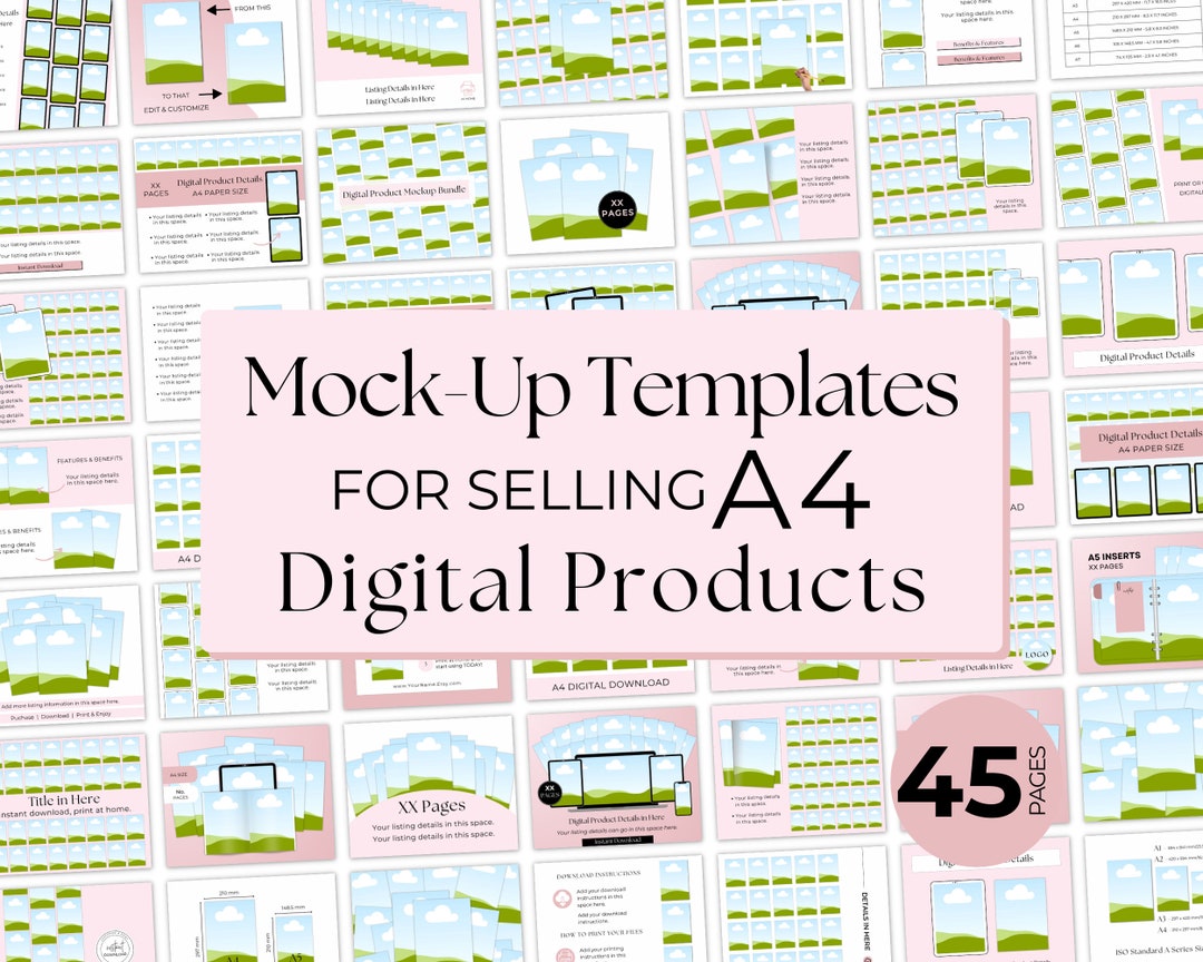 Editable Canva Mockup Template Bundle, A4 Digital Product Etsy Listing ...