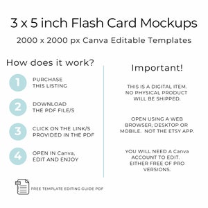 Flashcard Mockup Template, 3x5 Inch Card Mock Up, Canva Etsy Listing ...