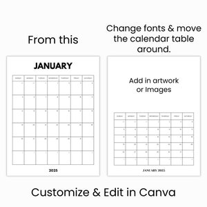 2025 Calendar Template, 12 Month Calendar, Sunday Start 2025 Calendar ...