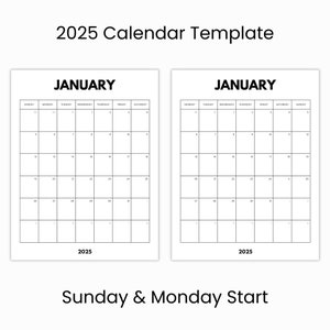 2025 Calendar Template, 12 Month Calendar, Sunday Start 2025 Calendar ...