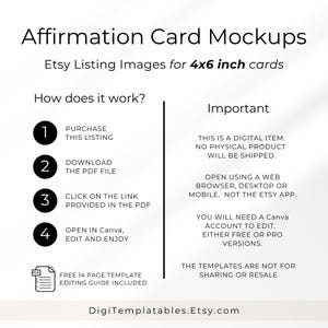 Affirmation Card Set Mockup, 4x6 Printable Card Pack, Editable ...