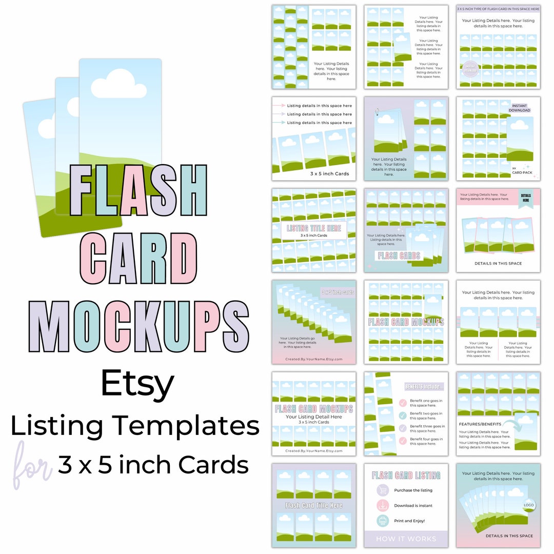 Flashcard Mockup Template, 3x5 Inch Card Mock Up, Canva Etsy Listing ...