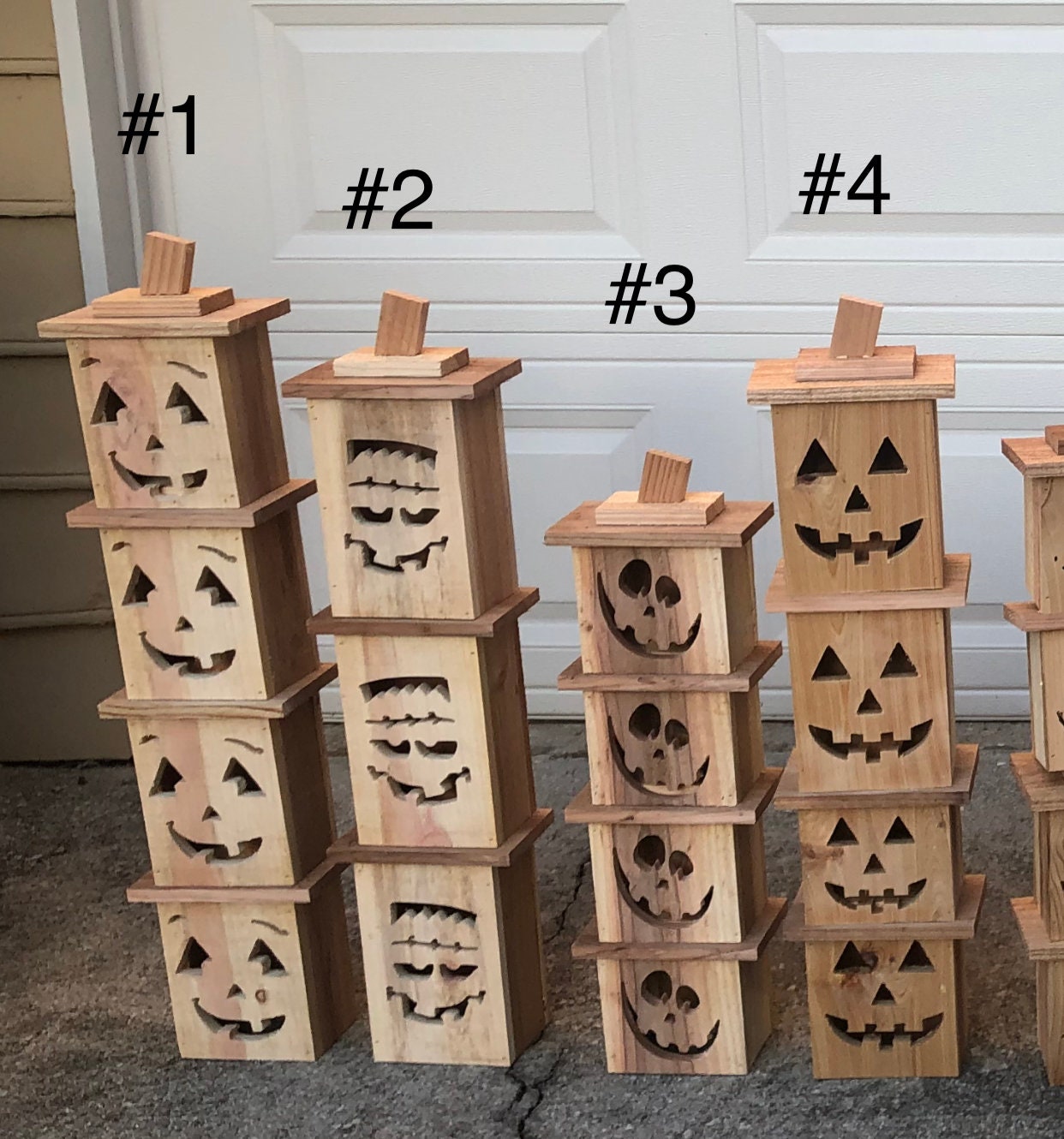 Cedar Jack O’ Lanterns - Pumpkin Decor - Halloween - Spooky Wooden ...