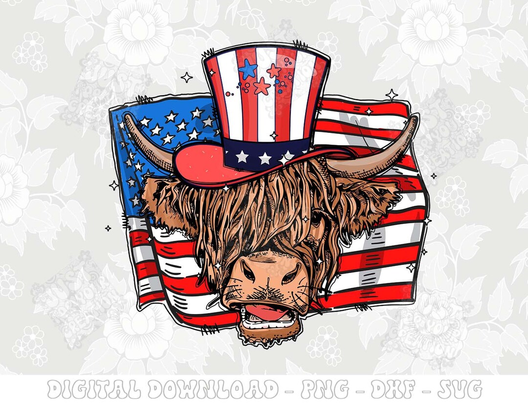 American Cow Svg Dxf,western 4th of July Cow Background Svg Dxf Png ...