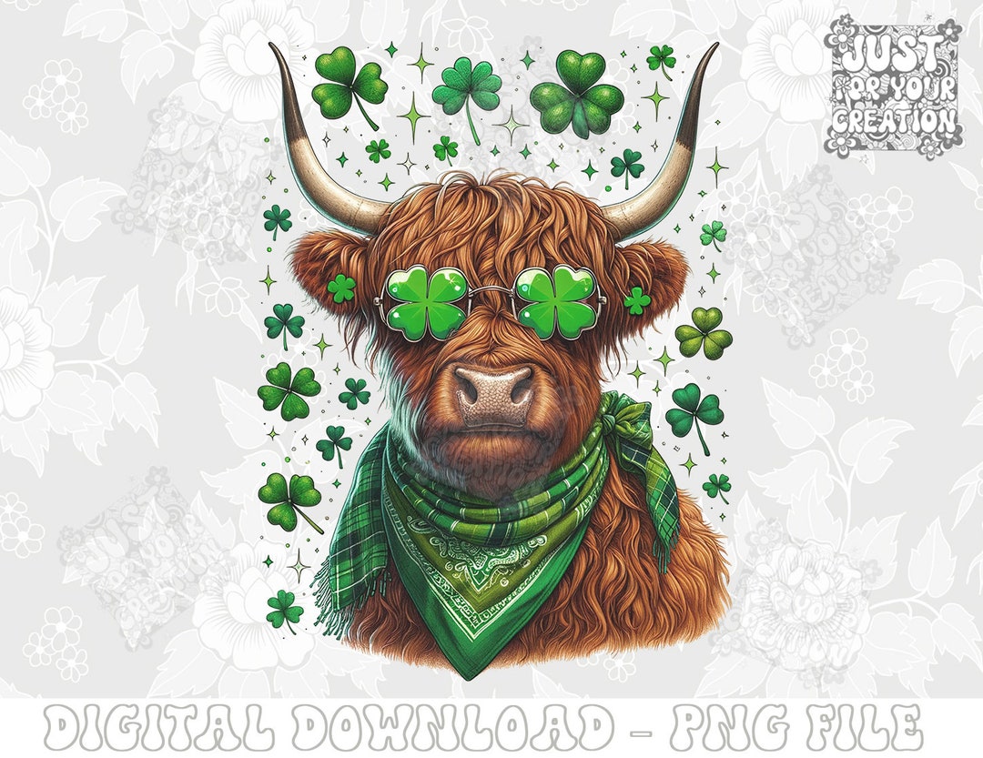St Patrick's Day Highland Cow PNG, Retro St Patricks, St Patrick's Day ...