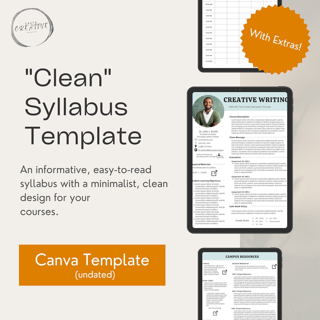 Clean Syllabus Template Fully Editable Canva Template, Course Syllabus ...