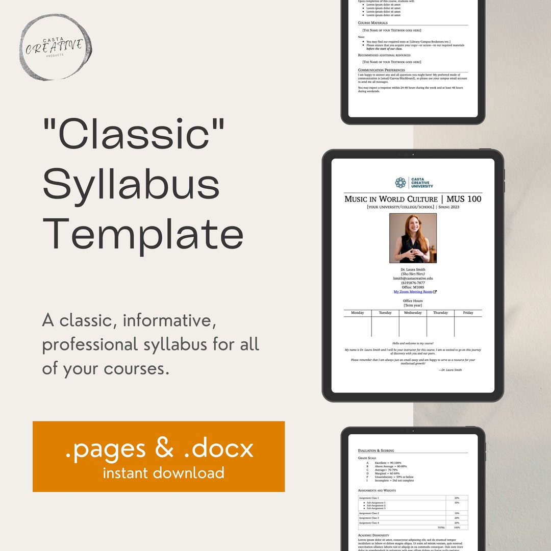 Classic Syllabus Template | .pages and .docx BOTH INCLUDED! - Etsy