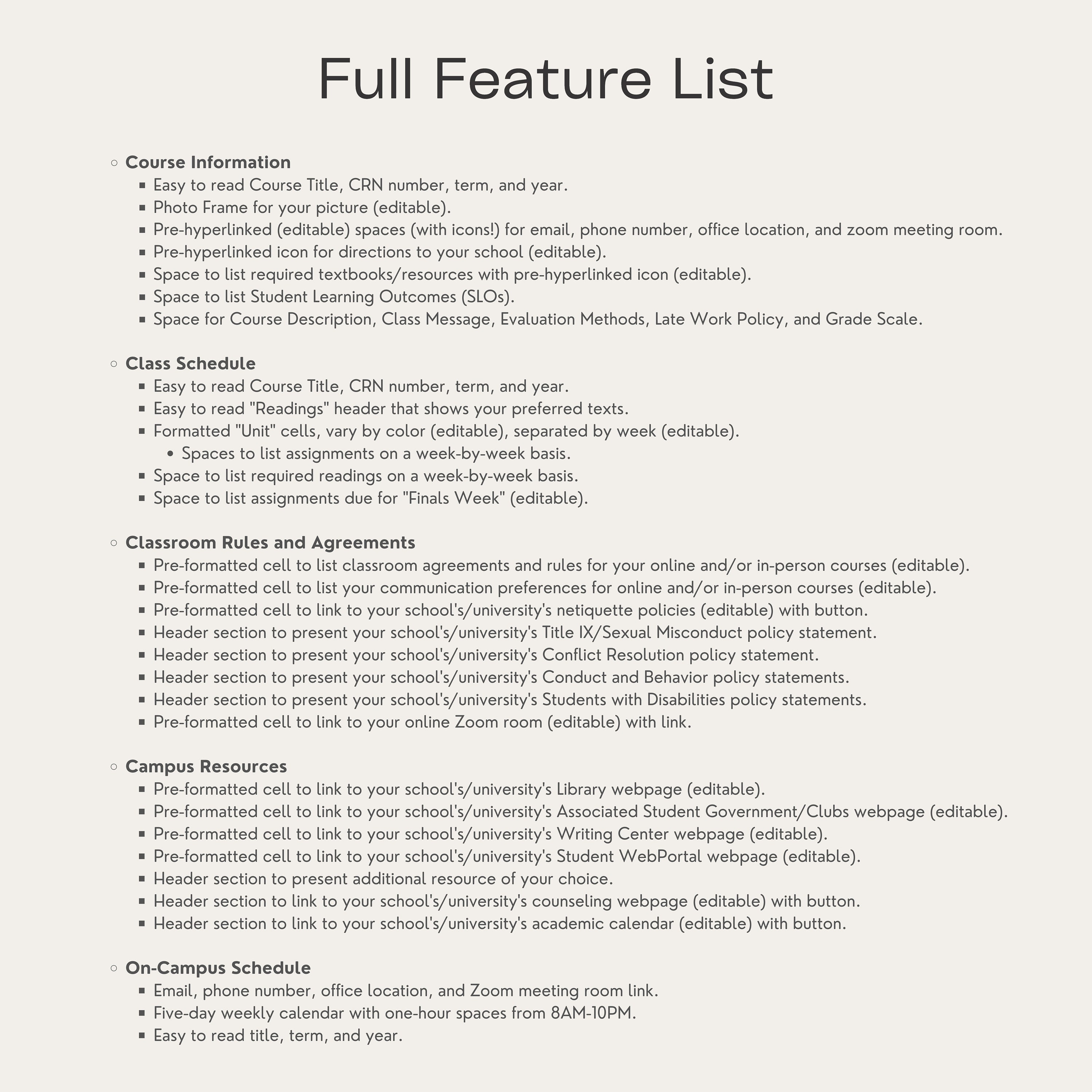 Classic Syllabus Template | .pages and .docx BOTH INCLUDED! - Etsy