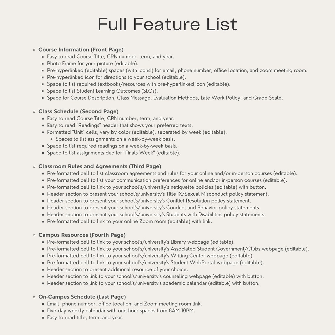 Elegant Syllabus Template | Fully Editable Canva Template, Course ...