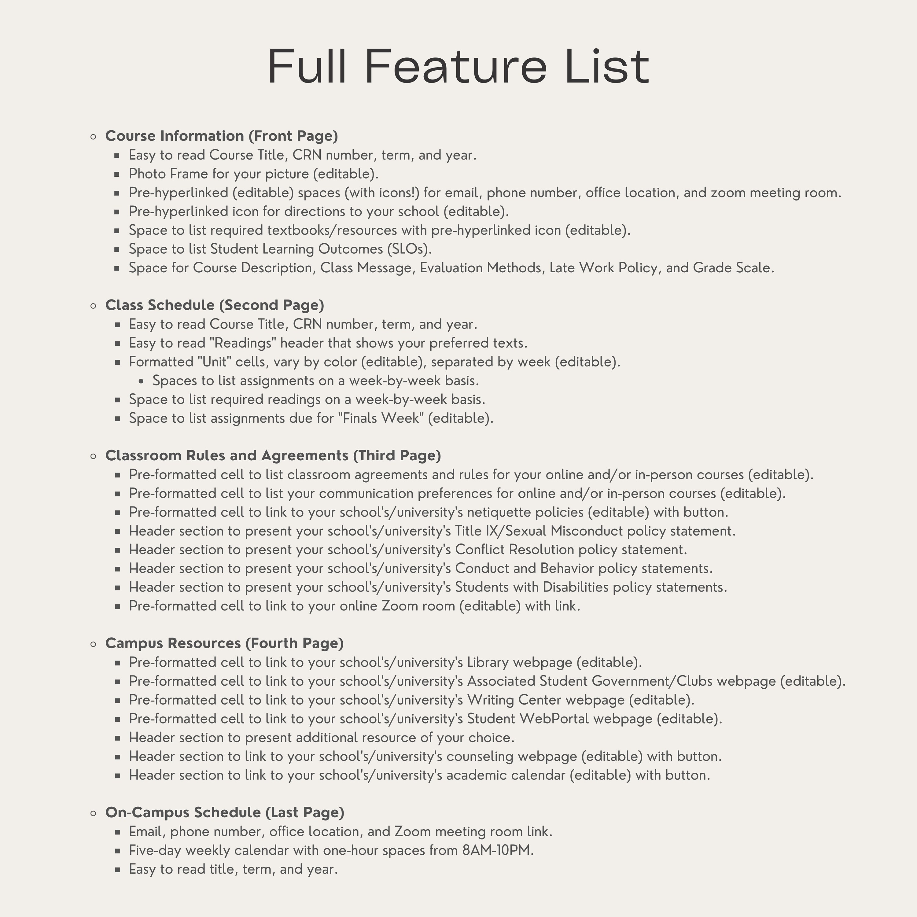 Elegant Syllabus Template | Fully Editable Canva Template, Course ...