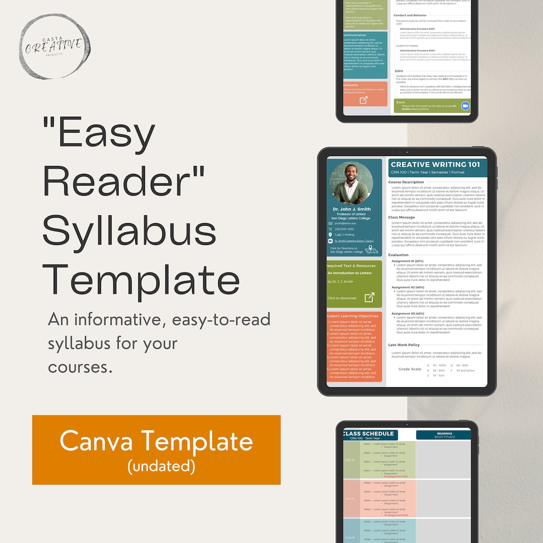 Easy Reader Syllabus Template Fully Editable Canva Template, Course ...