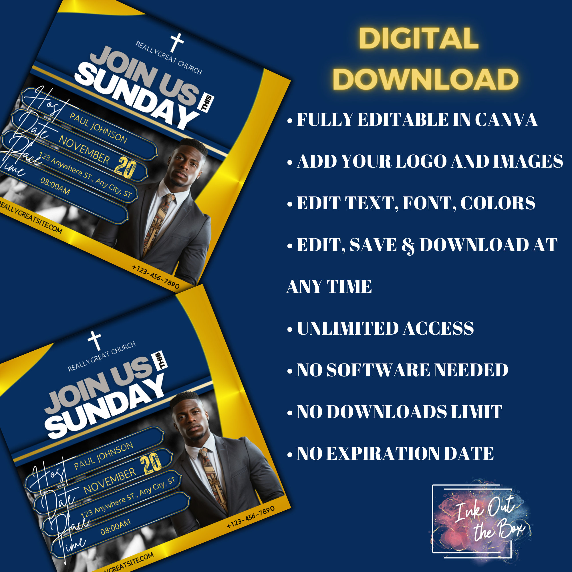 Join Us Sunday, Praise and Worship, Church Sunday Service, Editable in ...