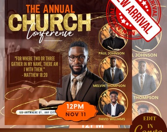 Praise and Worship Conference Church Flyer, Black and Gold, Editable in ...