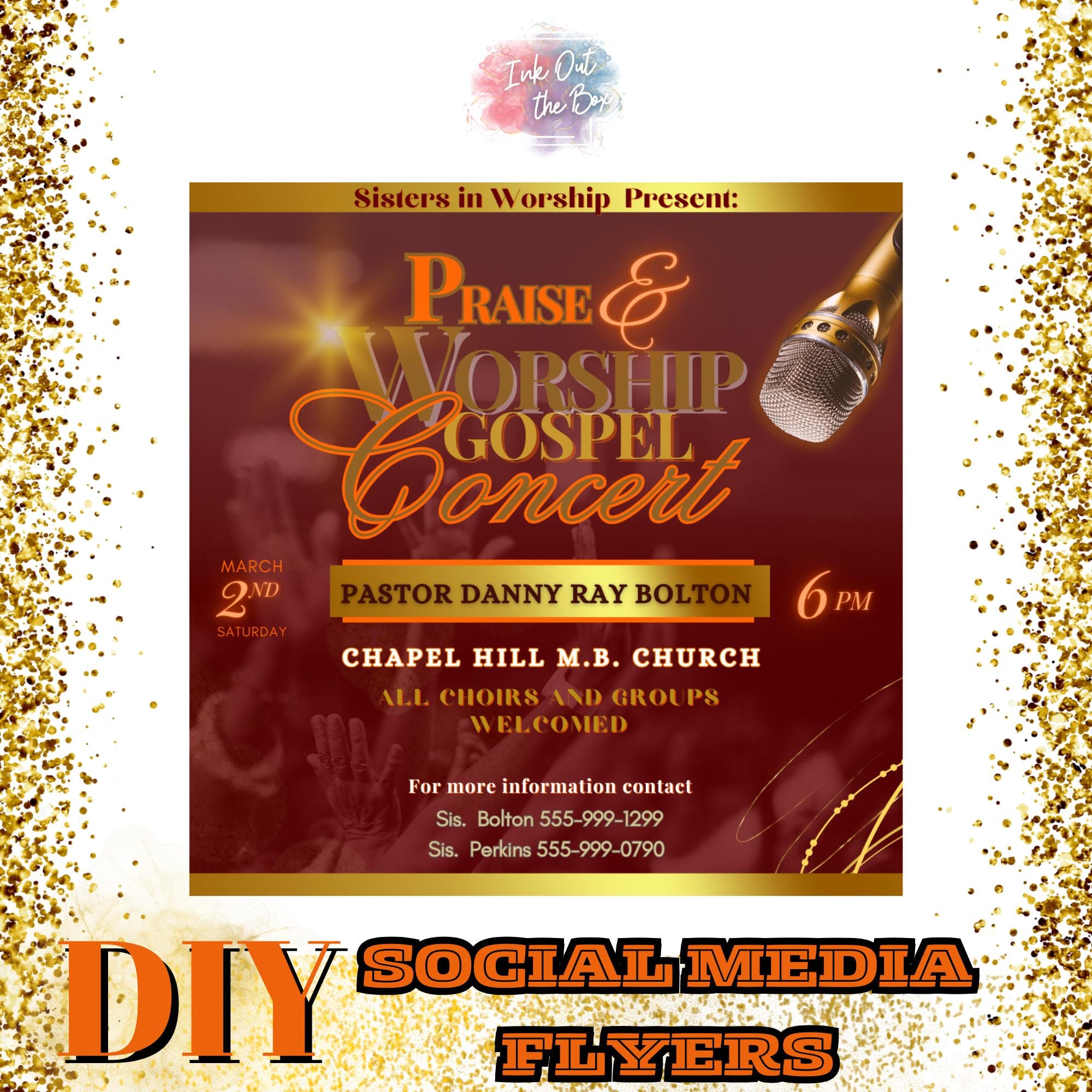 Church Praise & Worship Gospel Concert DIY Flyer Template | Maroon ...