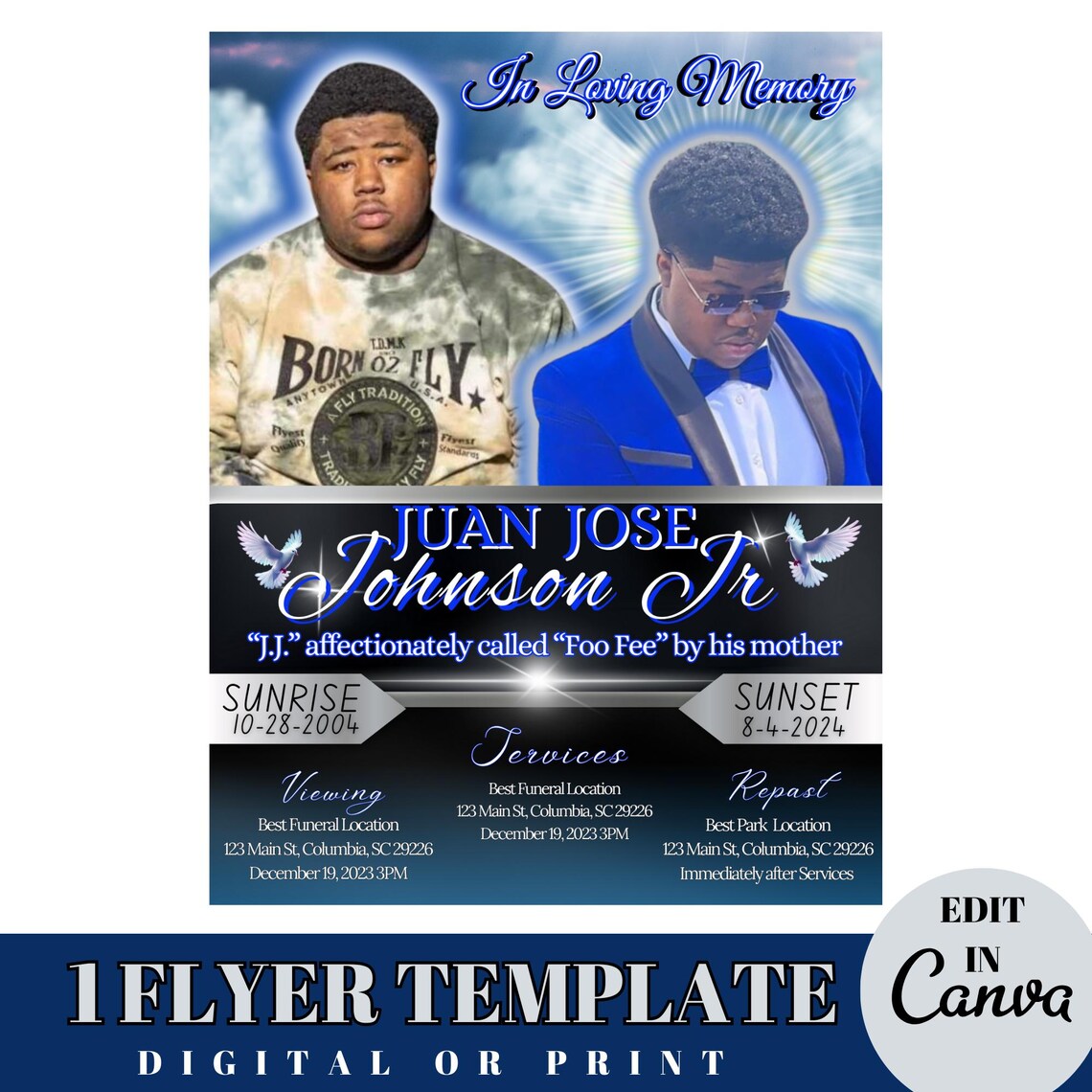 Elegant Memorial Announcement Flyer | Digital & Printable Funeral ...