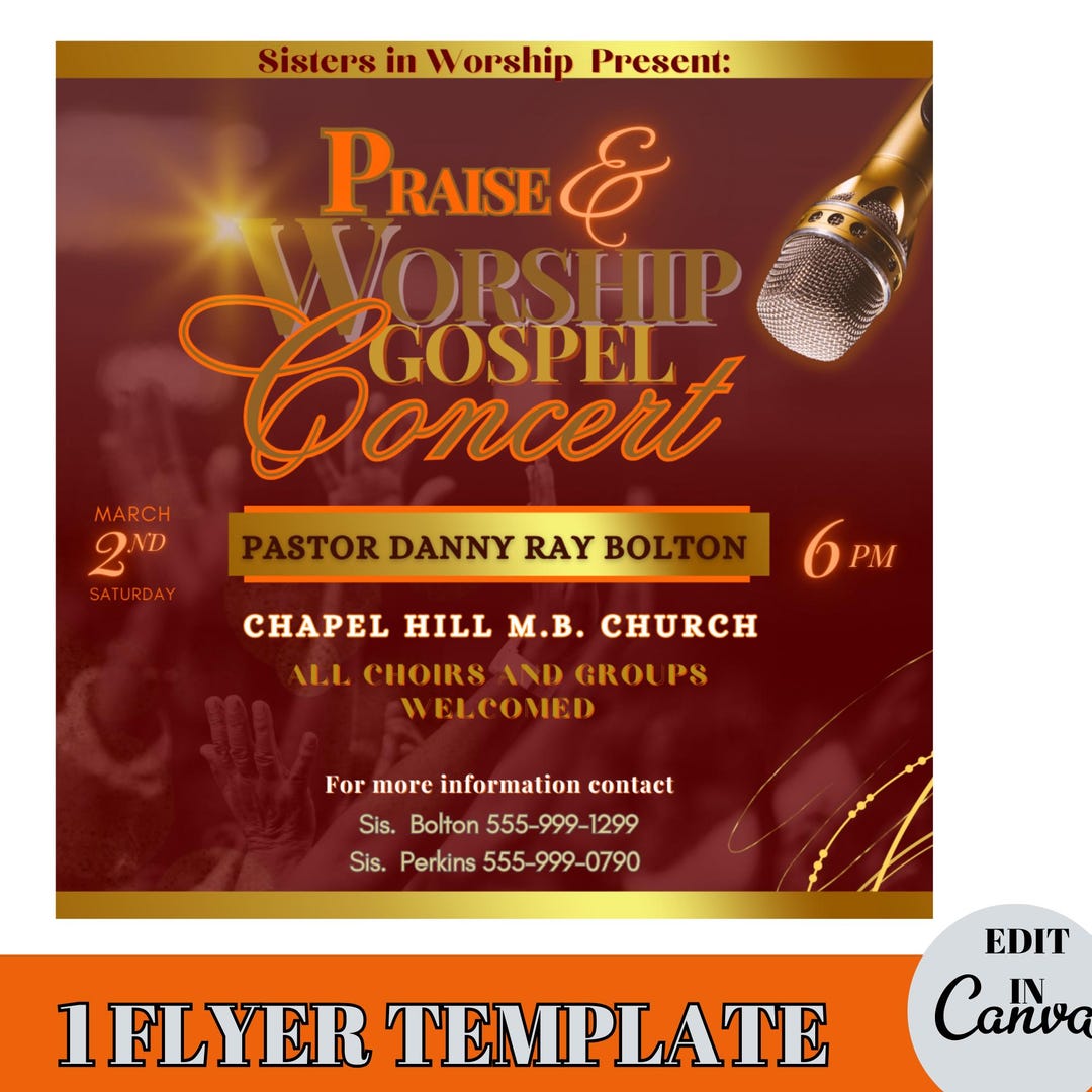 Church Praise & Worship Gospel Concert DIY Flyer Template | Maroon ...