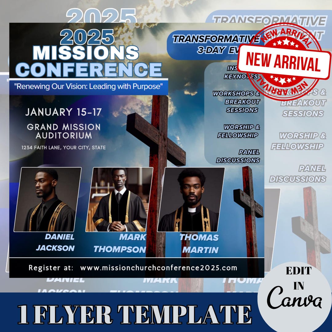 Editable 2025 Mission Conference Flyer Template | Blue Professional ...