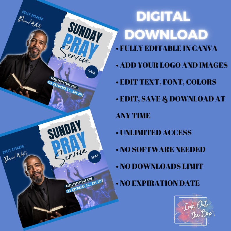 Church Sunday Service Flyer Template, Editable Canva Design (digital ...