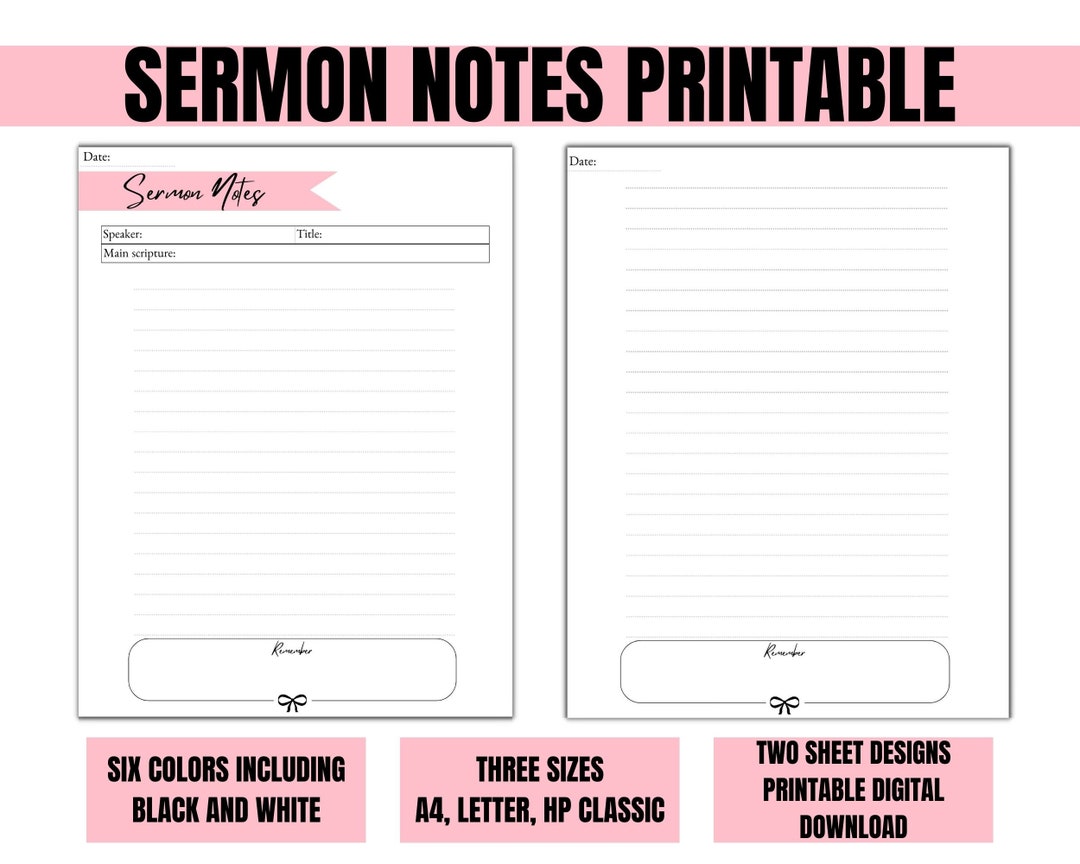 Sermon Notes Printable, Faith Planner, Digital Download, Journal Pages ...
