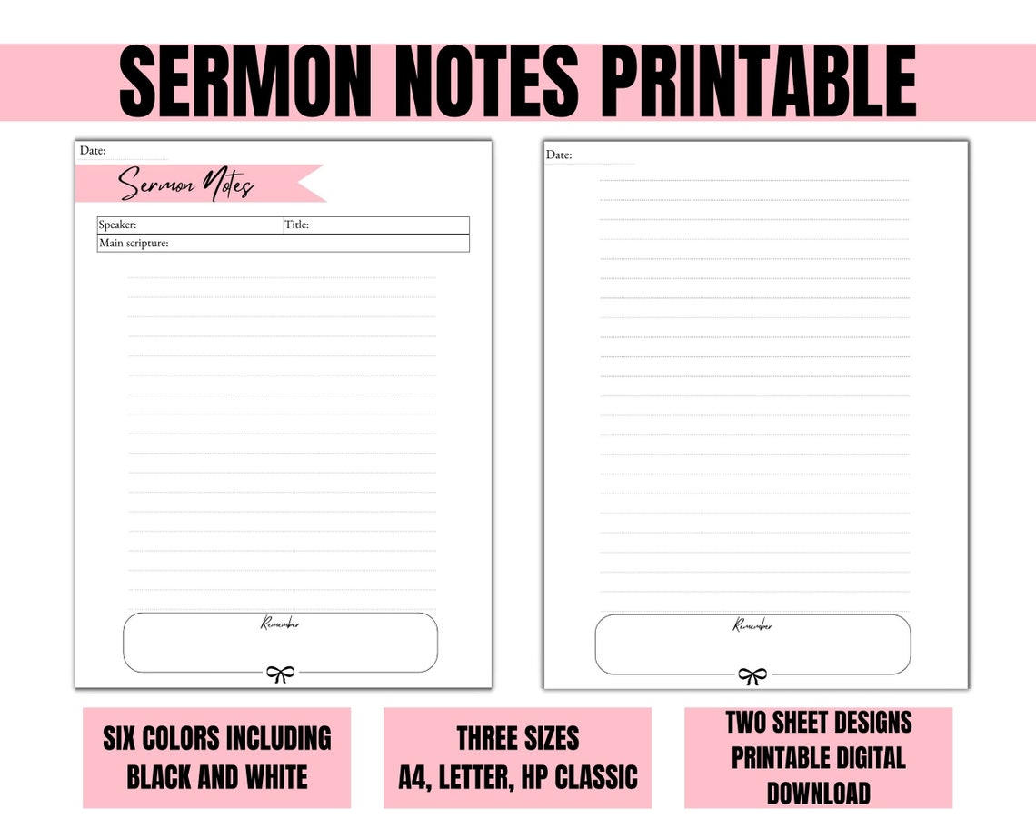 Sermon Notes Printable, Faith Planner, Digital Download, Journal Pages ...