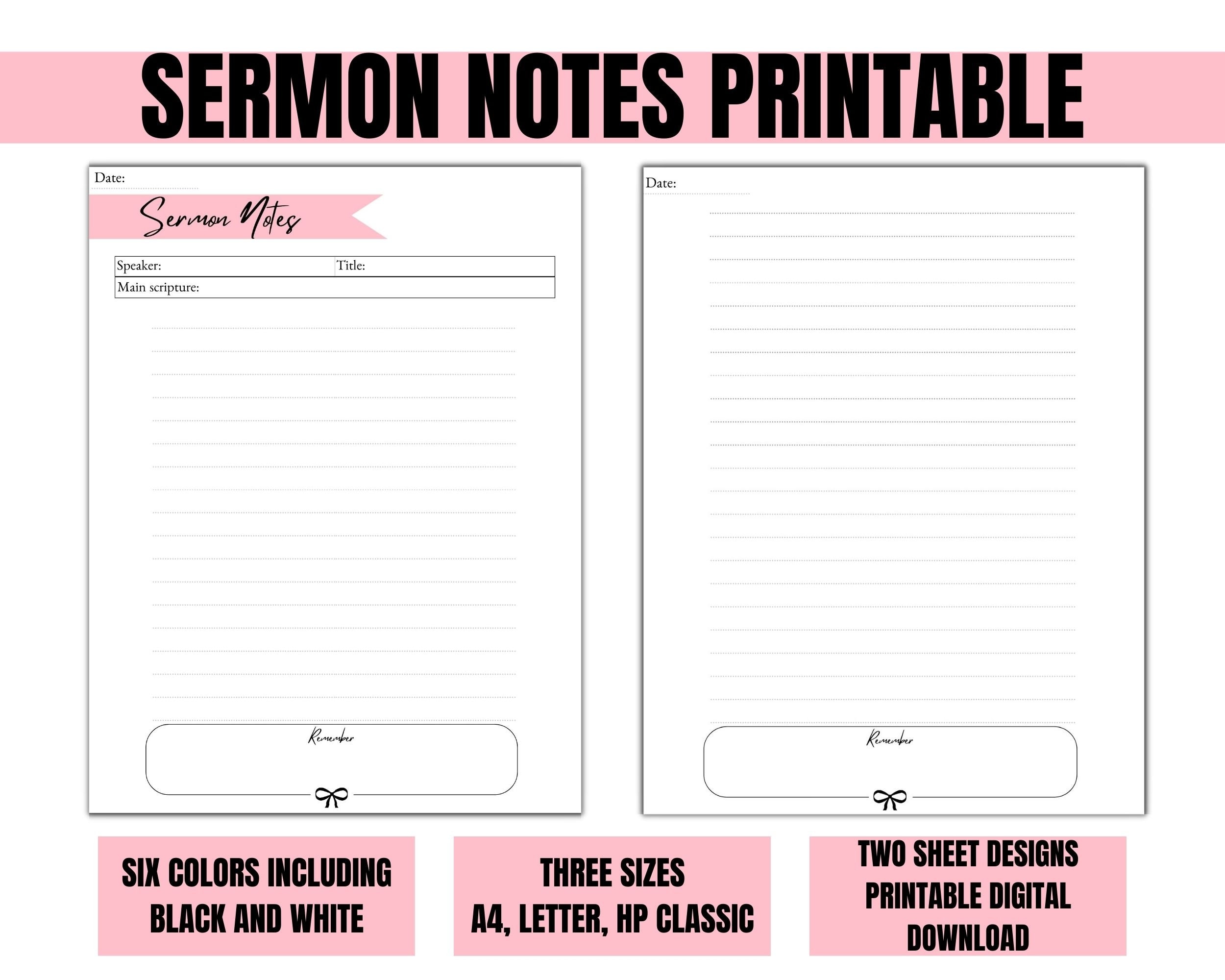 Sermon Notes Printable, Faith Planner, Digital Download, Journal Pages ...
