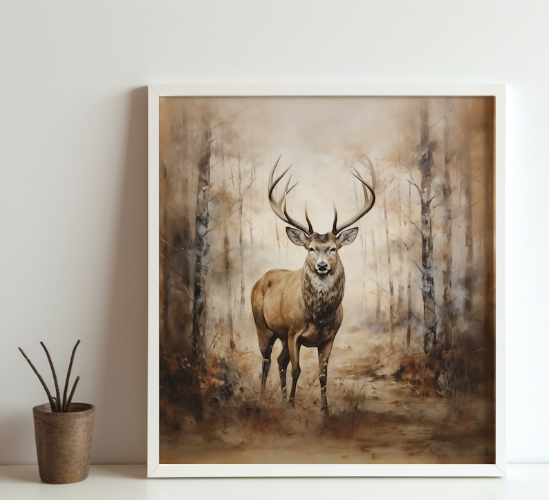 Vintage Big Buck Wall Art Antique Painting Warm Tone Earthy Print Buck ...