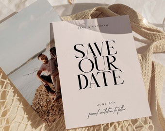 Newspaper Save the Date Template Postcard Photo Save the - Etsy