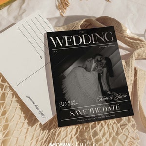 Magazine Save the Date Template | Postcard Photo Save the Date | Trendy ...