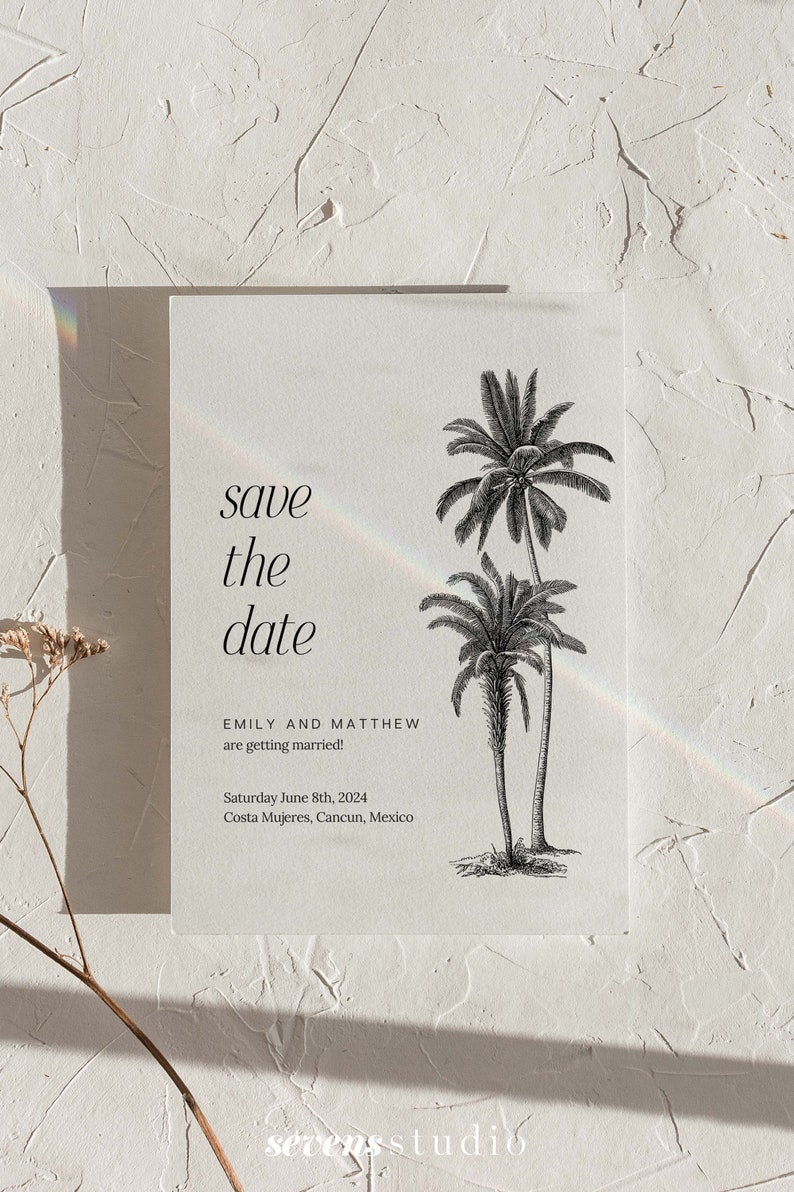 Palm Tree Save the Date Template Customizable Canva Template Modern ...