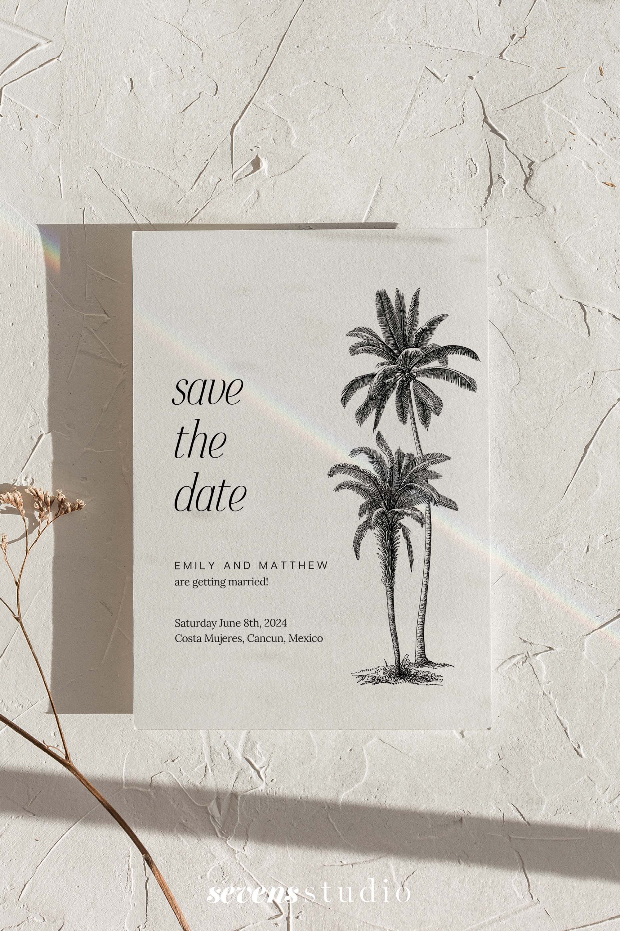 Palm Tree Save the Date Template | Customizable Canva Template | Modern ...