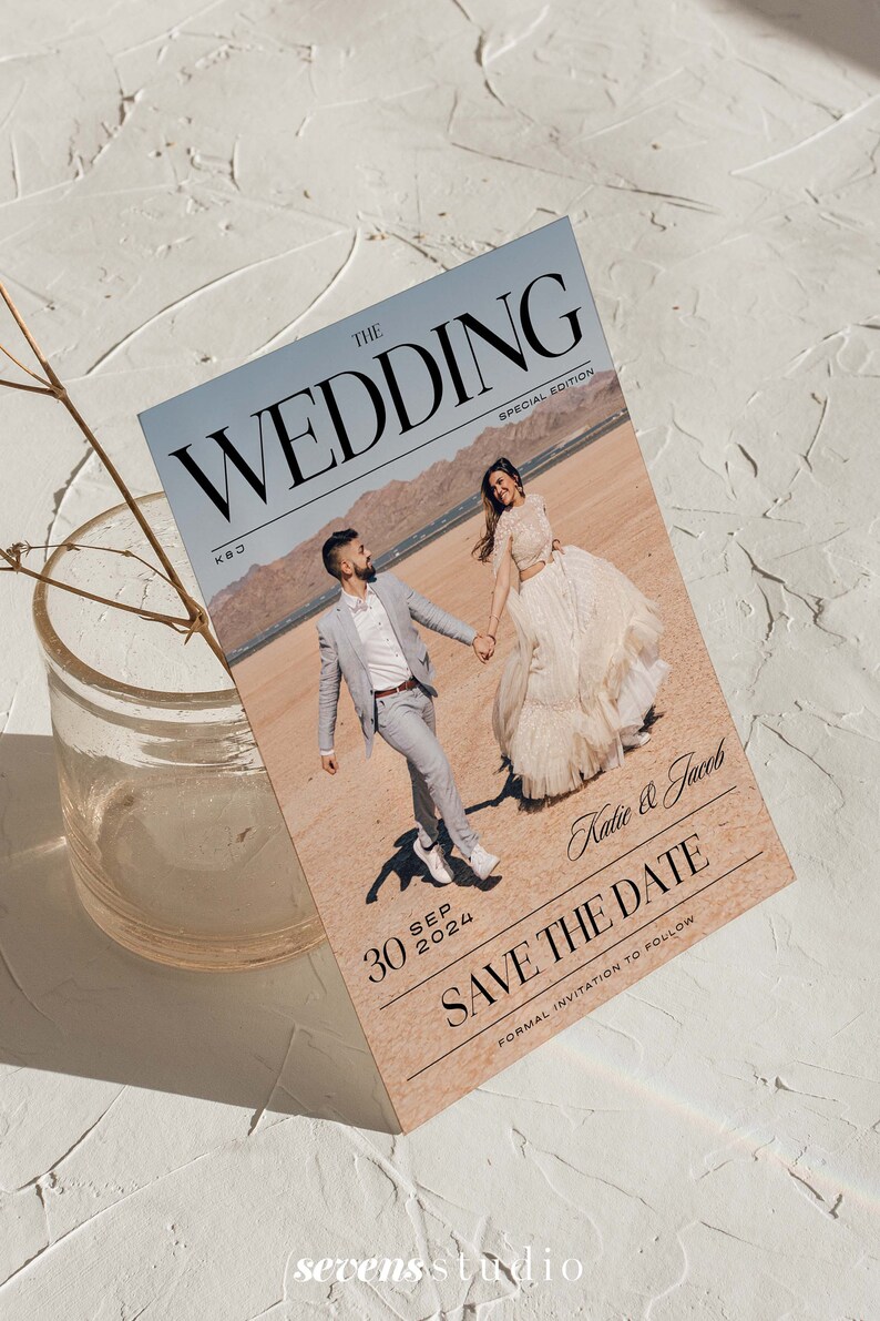 Magazine Save the Date Template | Postcard Photo Save the Date | Trendy ...