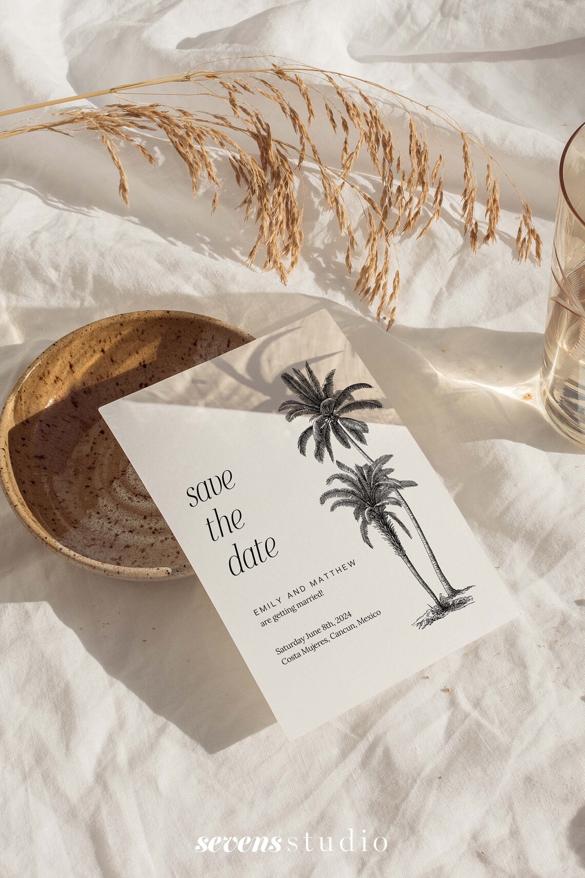 Palm Tree Save the Date Template Customizable Canva Template Modern ...