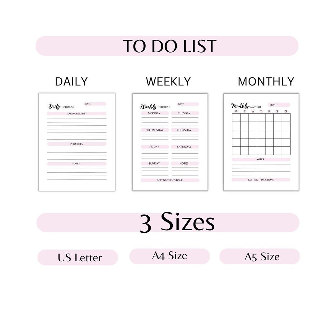 Printable to Do List Bundle, Daily to Do List, Weekly List, Monthly ...