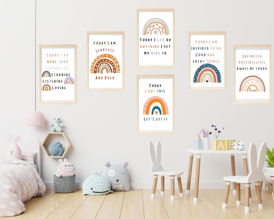 Set of 6 Inspiring Wall Art for Kids, Kids Encouraging Wall Art, Kids ...