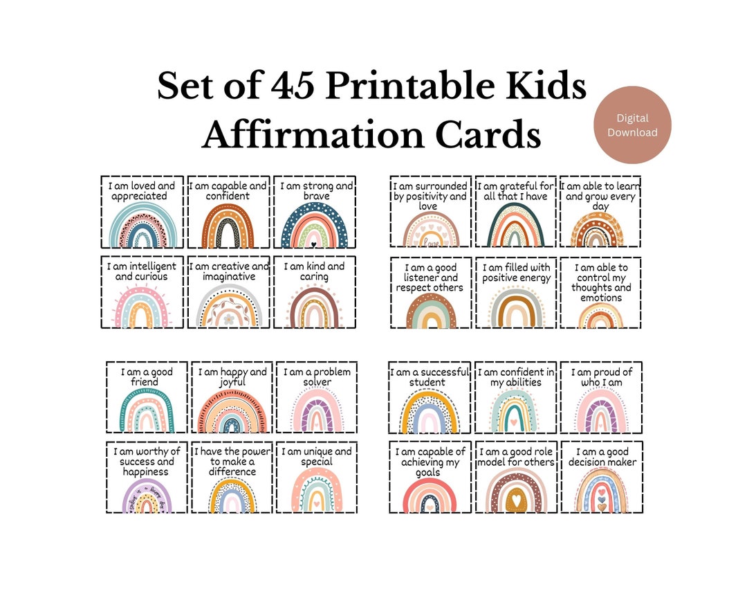 KIDS Encouragement Cards - Set of 45 Printable Affirmation Cards Print ...
