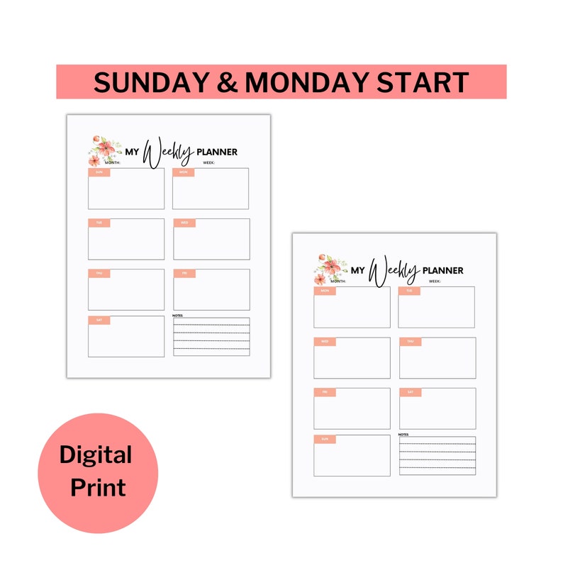 Floral Weekly Planner Printable, Weekly Schedule, Weekly Organizer ...