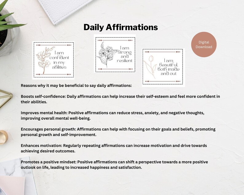 45 Positive Affirmations, Positive Quotes Printable Cards, Motivational ...