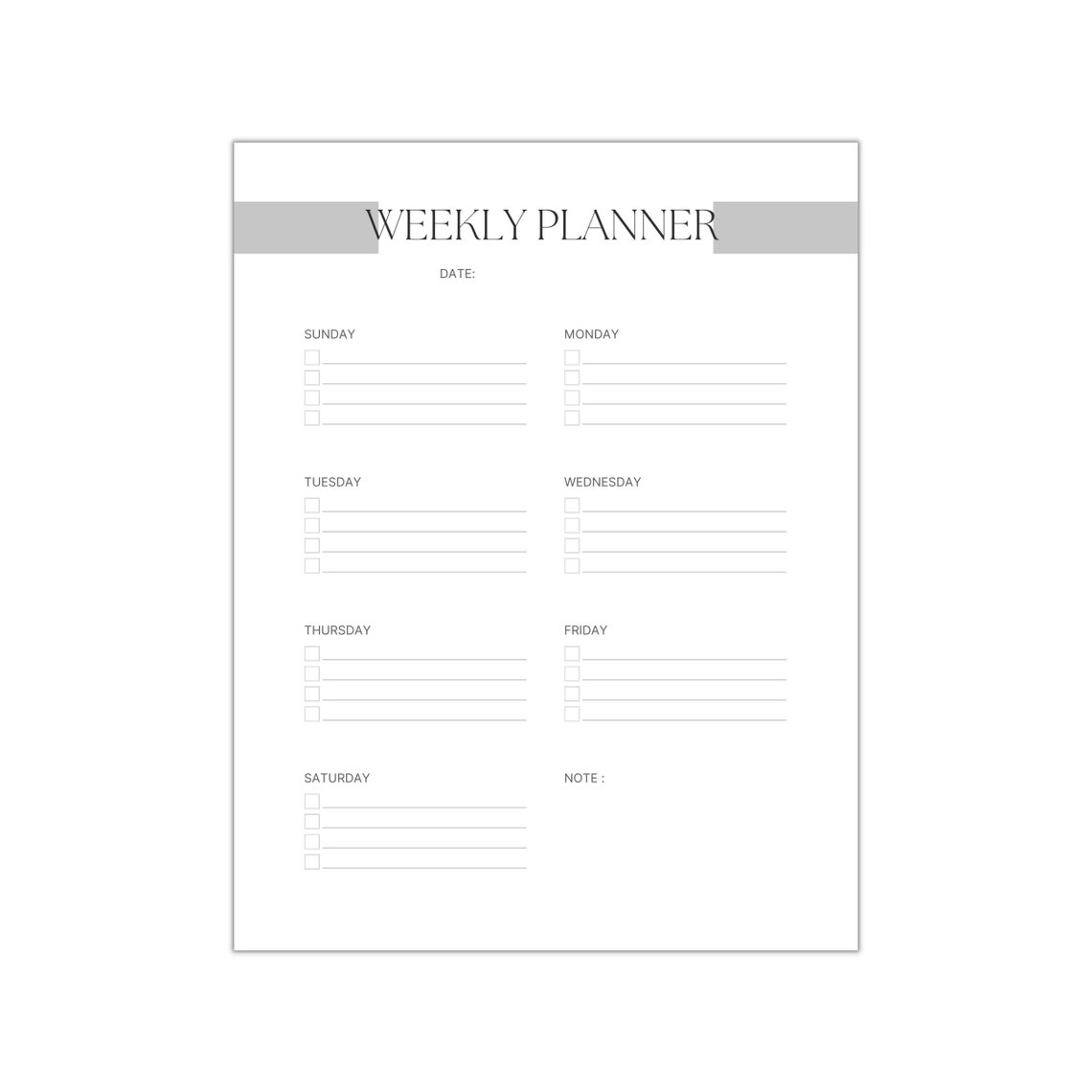 Simple Weekly Planner Printable, Weekly Schedule, Weekly Organizer ...