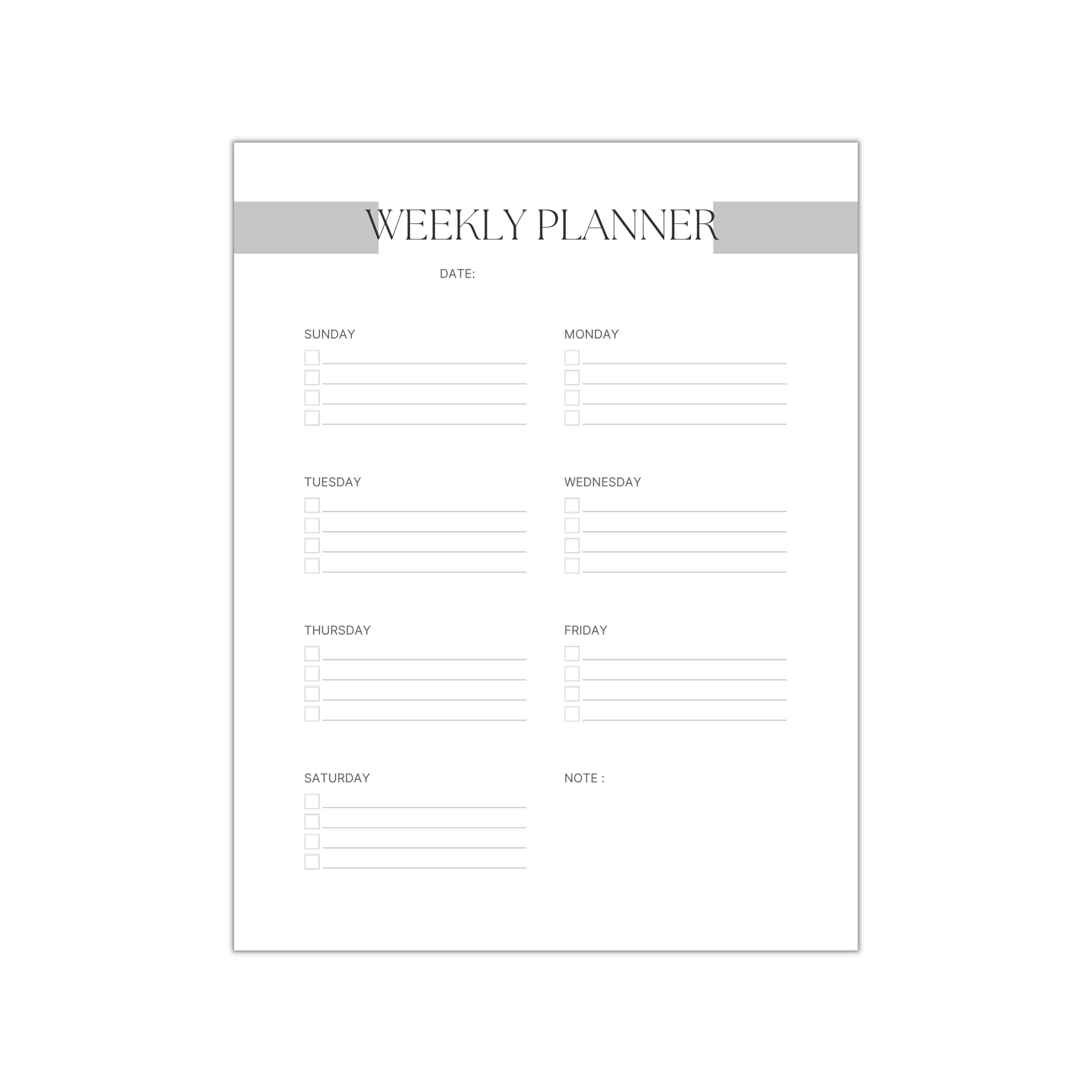 Simple Weekly Planner Printable, Weekly Schedule, Weekly Organizer ...