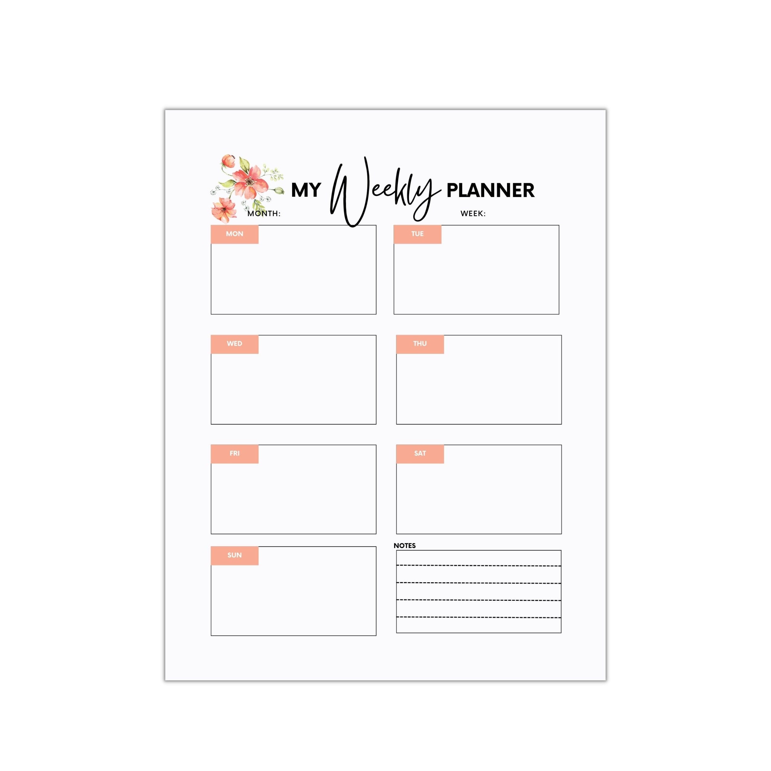 Floral Weekly Planner Printable, Weekly Schedule, Weekly Organizer ...