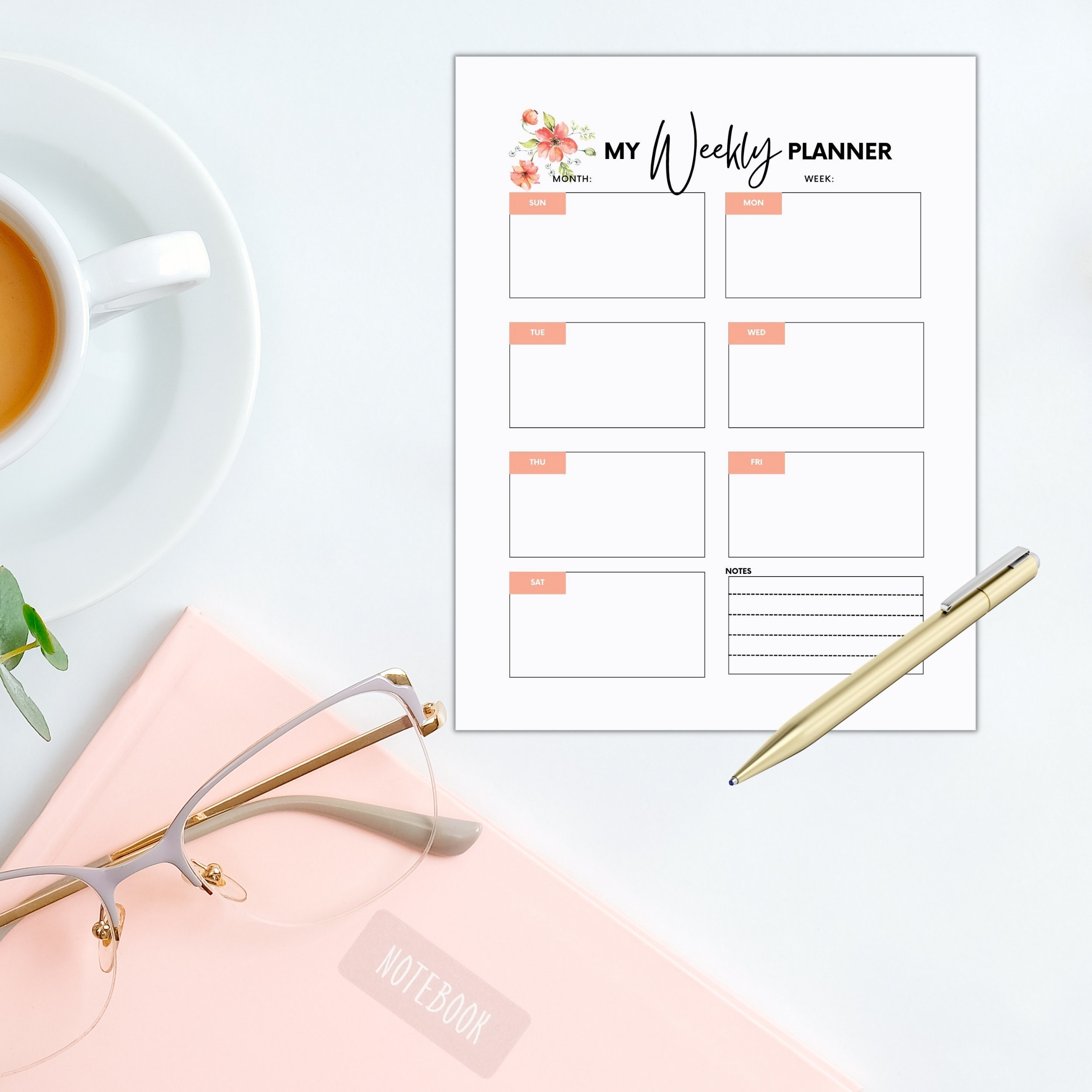 Floral Weekly Planner Printable, Weekly Schedule, Weekly Organizer ...