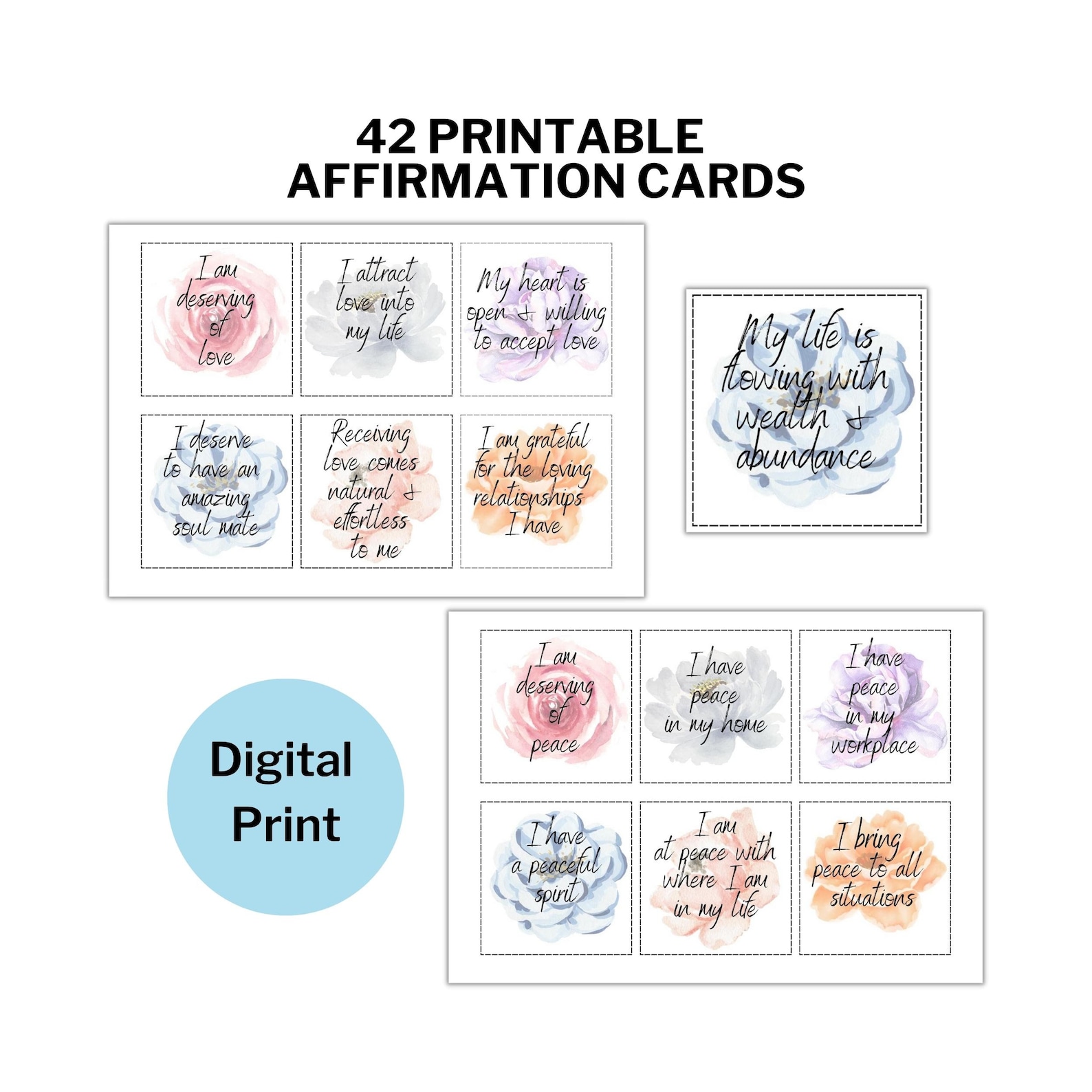 Daily Positive Affirmation Card Deck, Vision Board Printables ...